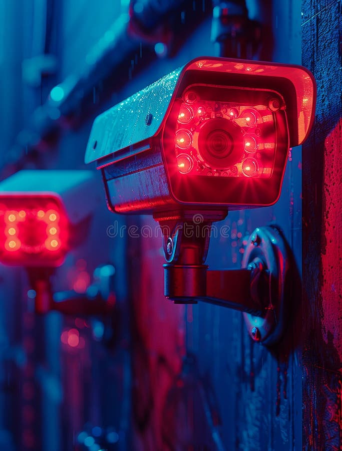 Red Surveillance Camera on the Wall Stock Photo - Image of safety, lens ...