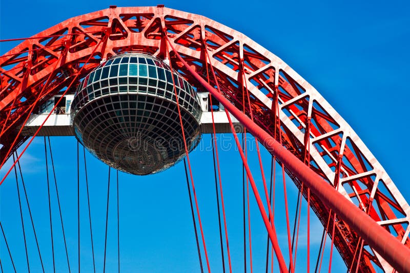 Red Suspended Bridge Construction in Moscow Stock Image - Image of ...