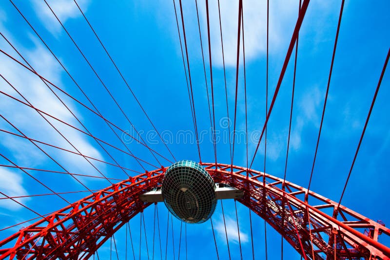 Red Suspended Bridge Construction in Moscow Stock Photo - Image of ...