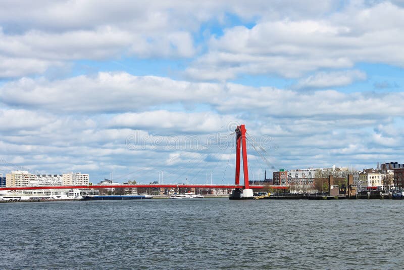 Dutch Suspension Bridge Over the River Waal Stock Photo - Image of ...