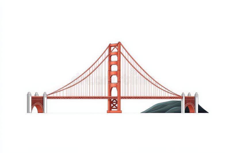 Red Suspension Bridge Vector on White Background Highlighting ...
