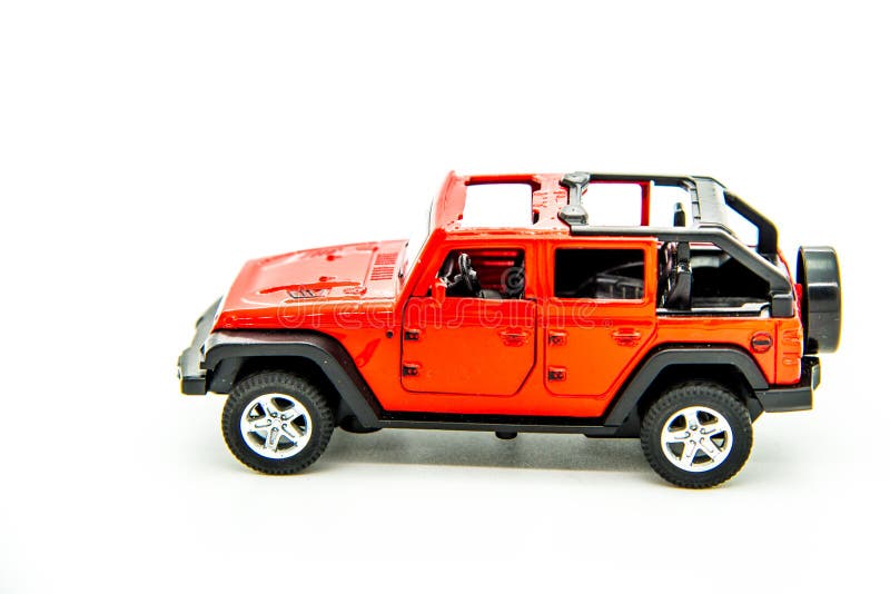 Red suv toy car on white stock photo. Image of present - 196146672