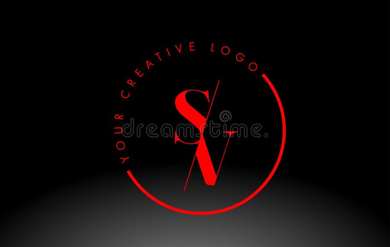 Red SV Serif Letter Logo Design with Creative Intersected Cut Stock ...
