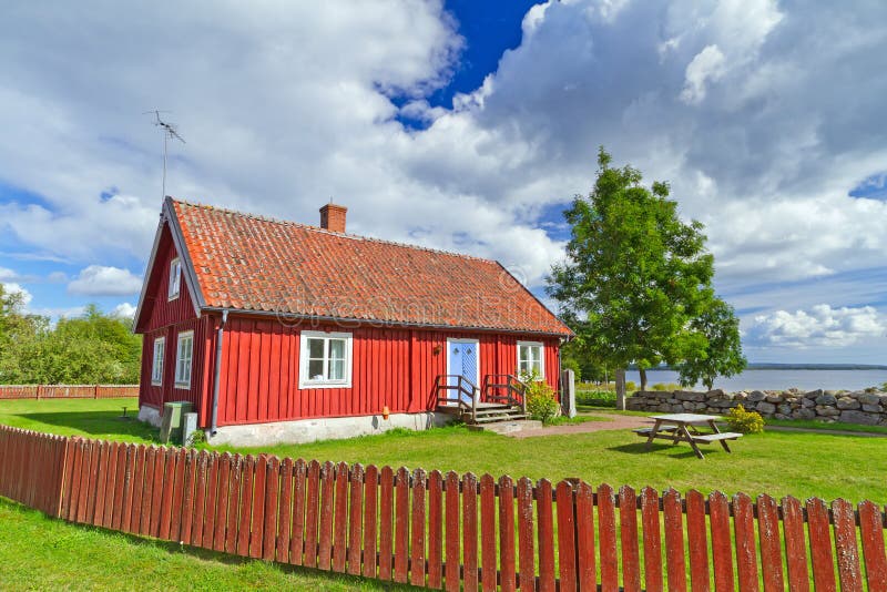 Red Swedish cottage house stock photo. Image of culture - 28639952