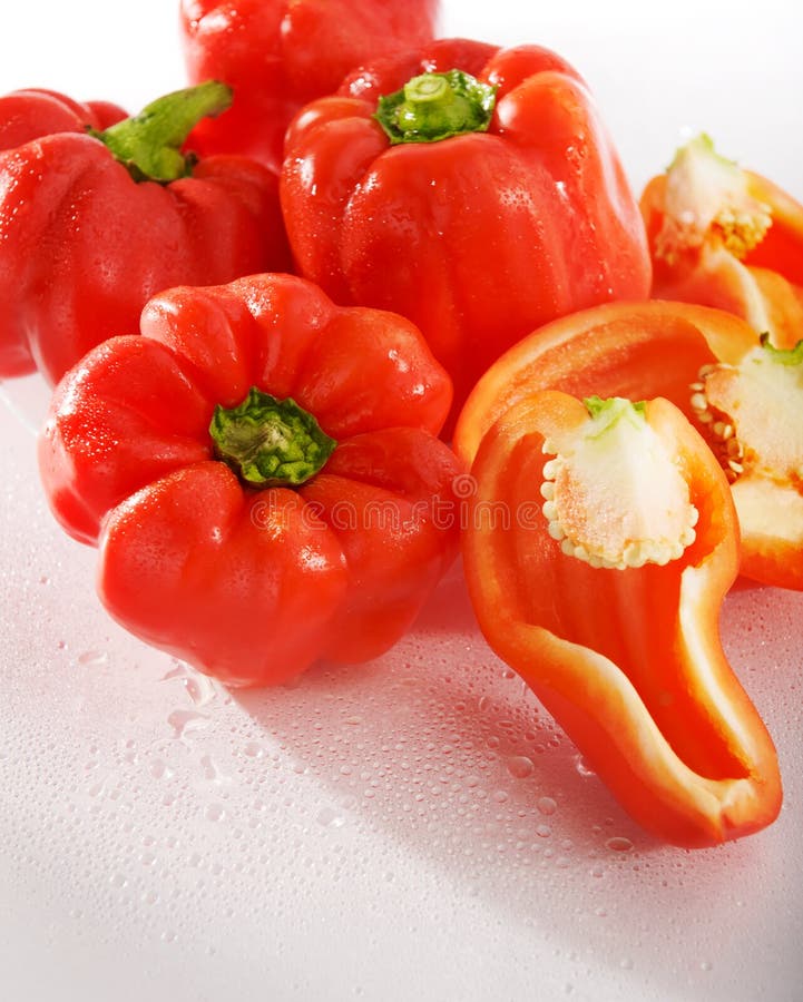 Red sweet pepper, cuts stock image. Image of edible, food - 20155437