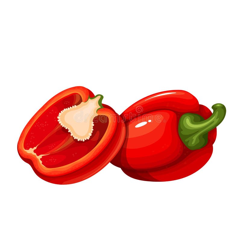 Red Sweet Pepper and Half Red Bell Pepper Stock Vector - Illustration ...