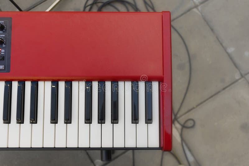 Red synthesizer keyboard stock image. Image of keys, concert - 65086257