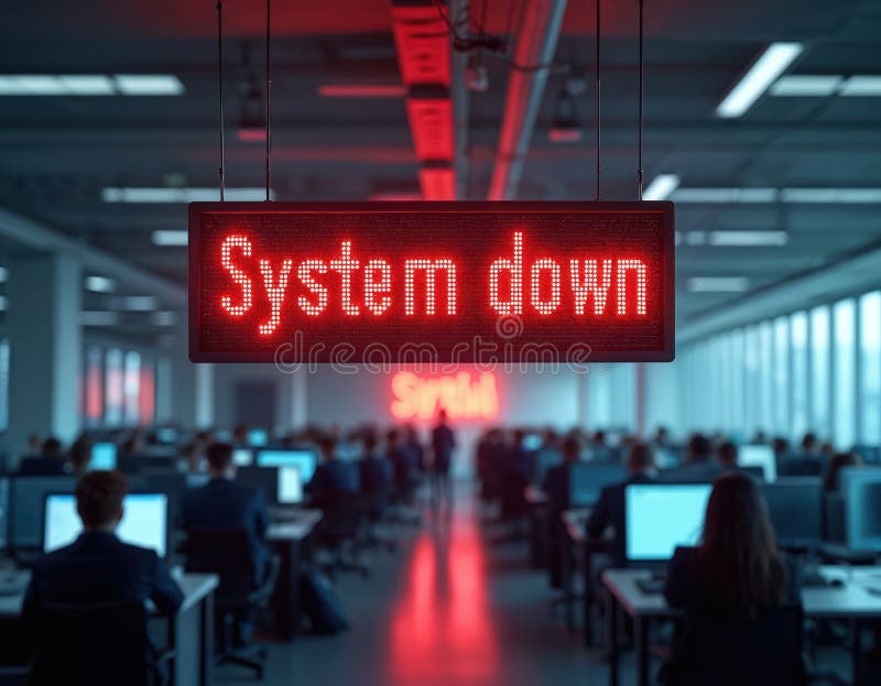 Red System Down Sign, Indicating it Problem in Office. Employees ...