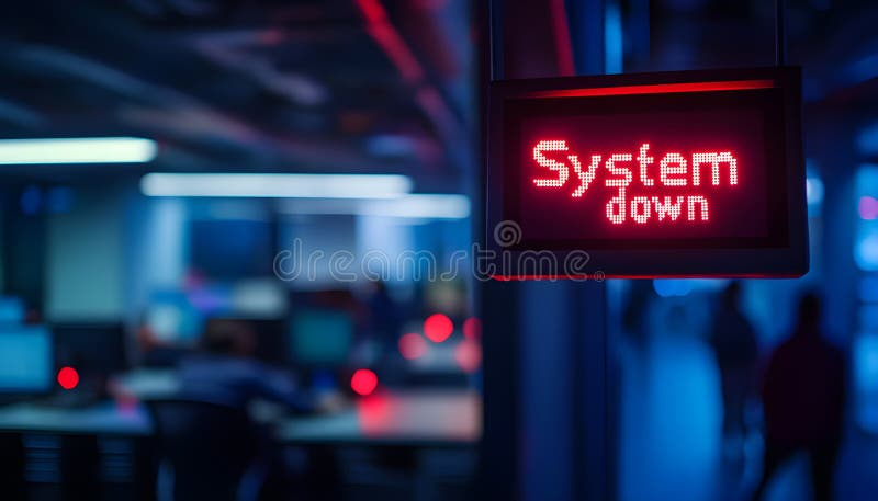 Red System Down Sign, Indicating it Problem in Office. Employees ...