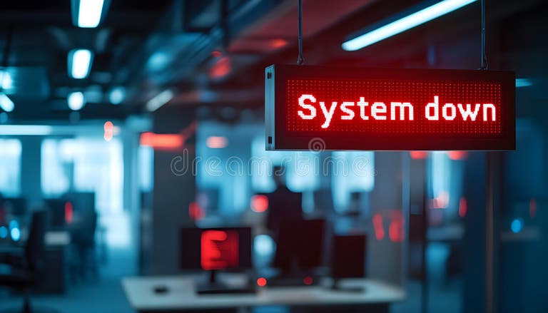 Red System Down Sign, Indicating it Problem in Office. Employees ...