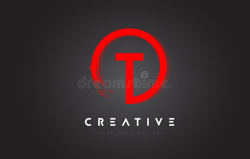 Red T Circular Letter Logo with Circle Brush Design and Black ...