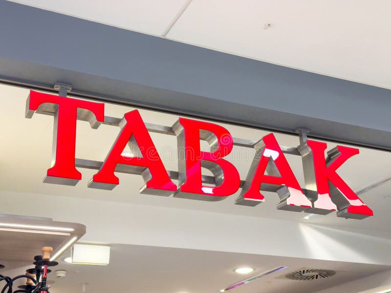 Red Tabak Sign on Storefront Ceiling in Shopping Mall Setting Editorial ...