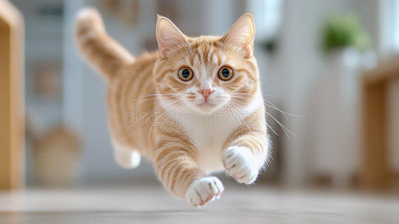 A Red Tabby Cat Jumping Straight at the Viewer Stock Illustration ...