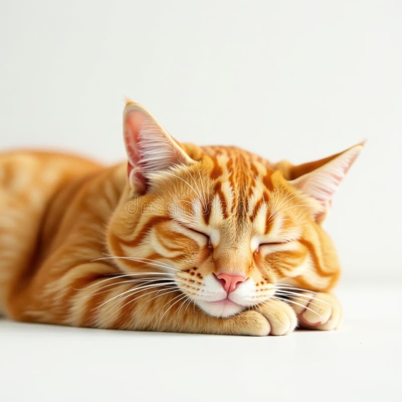 Red Tabby Cat Soundly Sleeping, Stark White Backdrop , Ginger, Fur ...