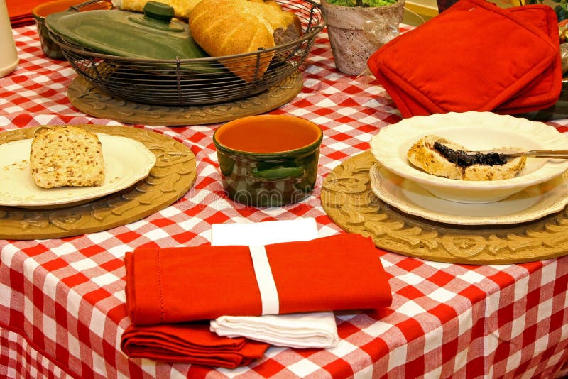 Red table stock image. Image of plaid, food, tray, holiday - 12050753