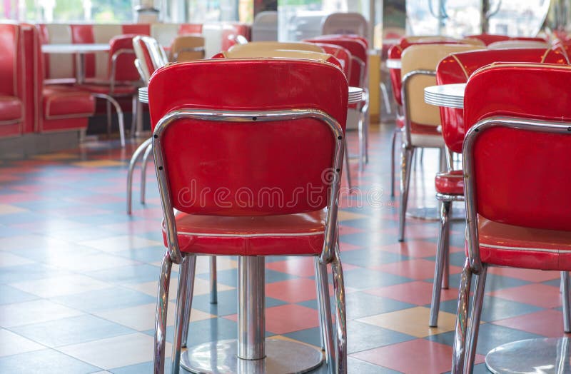 Red Table and Chairs Vintage Style in Restaurant Stock Image - Image of ...