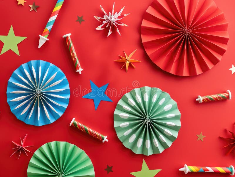 A Red Table Decorated with Various Paper Elements, Ideal for Parties ...