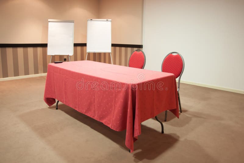 Red Table in Empty Conference Room Stock Image - Image of business ...