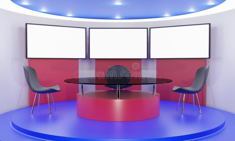 White Table and Lcd Background in a News Studio Room.3d Rendering ...