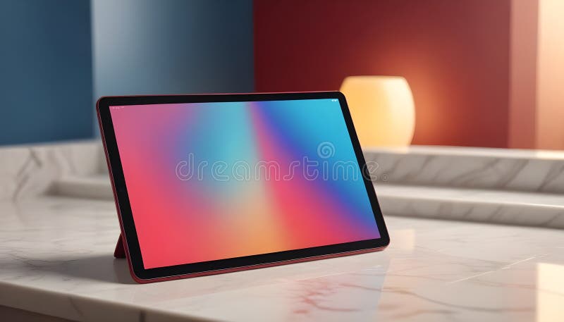 A Red Tablet Computer with a Colorful Gradient Screen, Sitting on a ...