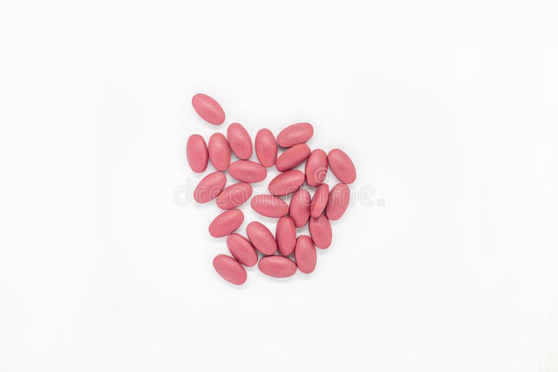 Red Tablets Placed on White Background Medicines Help Keep the Body ...