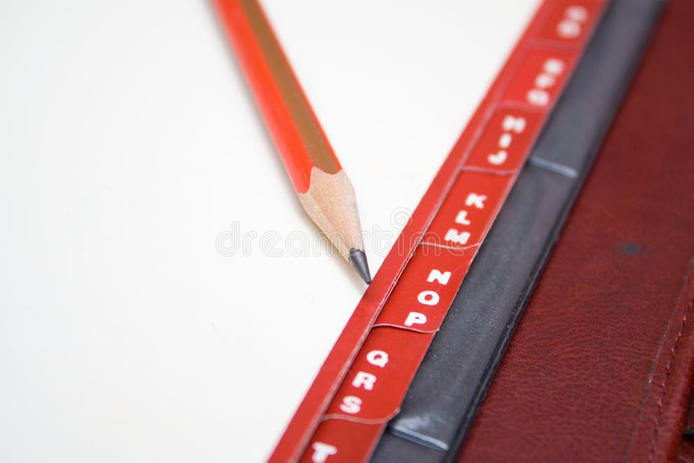 Red tabs and pencil stock image. Image of administration - 4626037