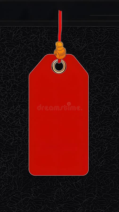 Red Tag on Black Background with a Golden Fastener. Stock Illustration ...