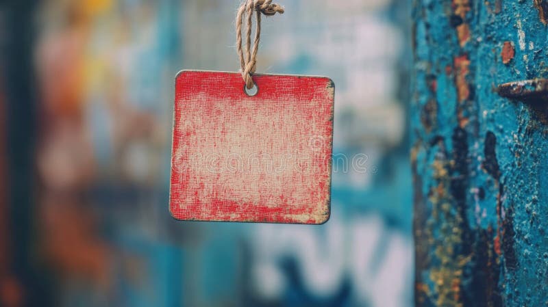 A Red Tag Hanging from a Blue Pole Stock Illustration - Illustration of ...