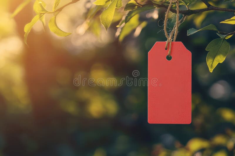 A Red Tag Hangs from a Tree Branch Stock Illustration - Illustration of ...