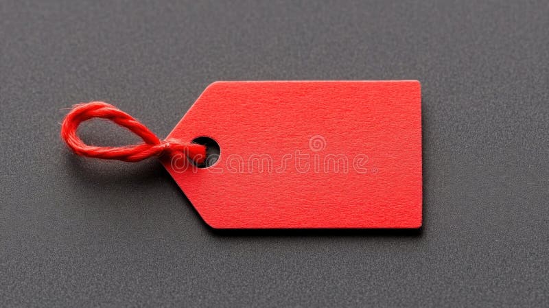 Red Tag Label with String on a Dark Background Stock Image - Image of ...