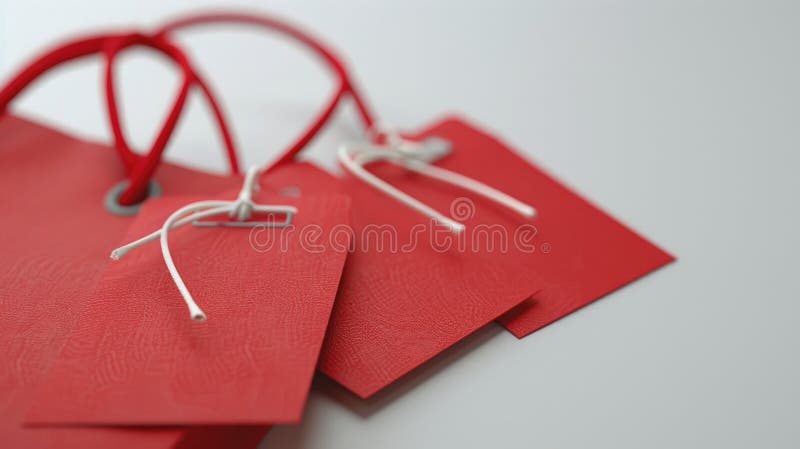 Red Tags Hanging from a String, Suitable for Labeling Items Stock Photo ...