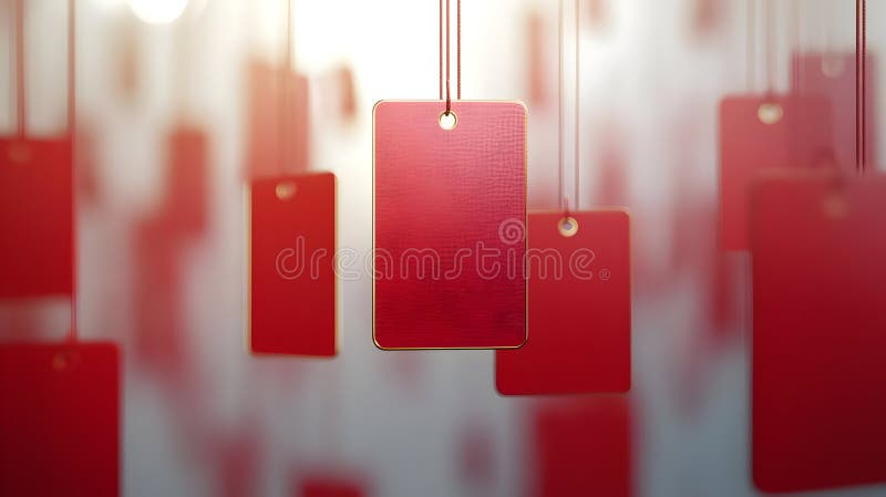 Red Tags Hanging from Strings - 3D Illustration Stock Illustration ...