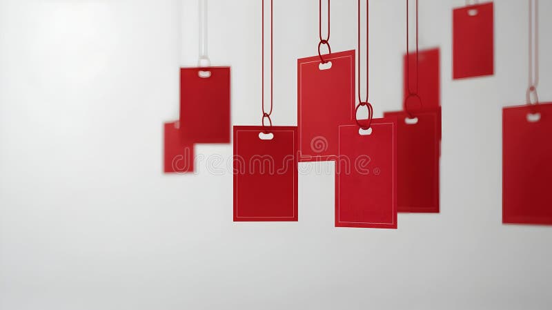 Red Tags Hanging from Strings on White Background Illustration Stock ...
