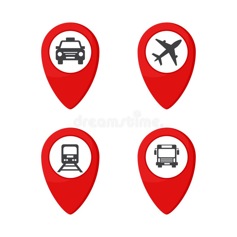 Red Tahi Icon. a Pin on the Map with a Transport Sign. Vector ...