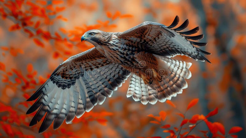 Flying Red-tailed Hawk stock illustration. Illustration of feather ...
