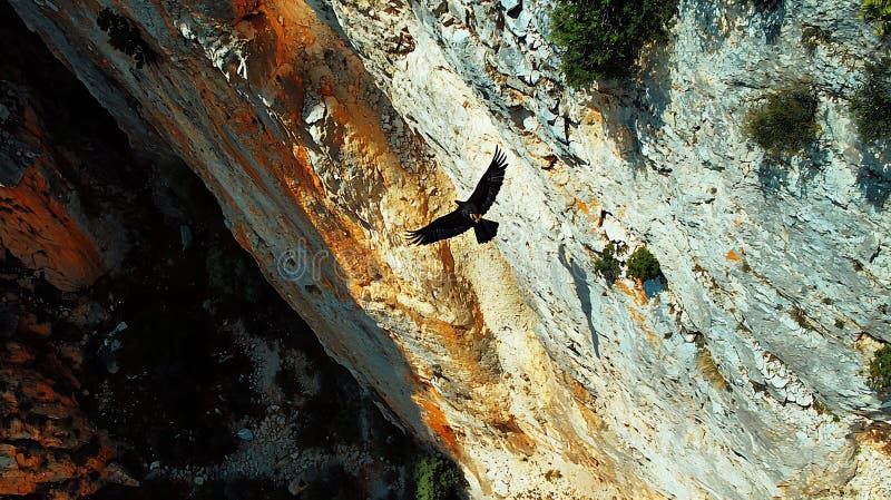 Red-tailed Hawk Glides Above a Canyon, Its Shadow Stretching Below ...