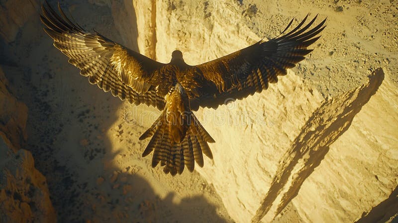 A Red-tailed Hawk Glides Over a Vast Canyon, Its Shadow Stretching ...