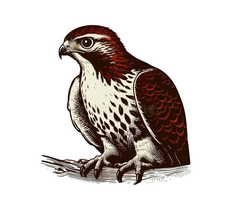 Red-tailed Hawk Hand Drawn Vector Illustration Stock Illustration ...