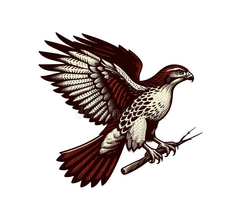Red-tailed Hawk Hand Drawn Vector Illustration Stock Illustration ...