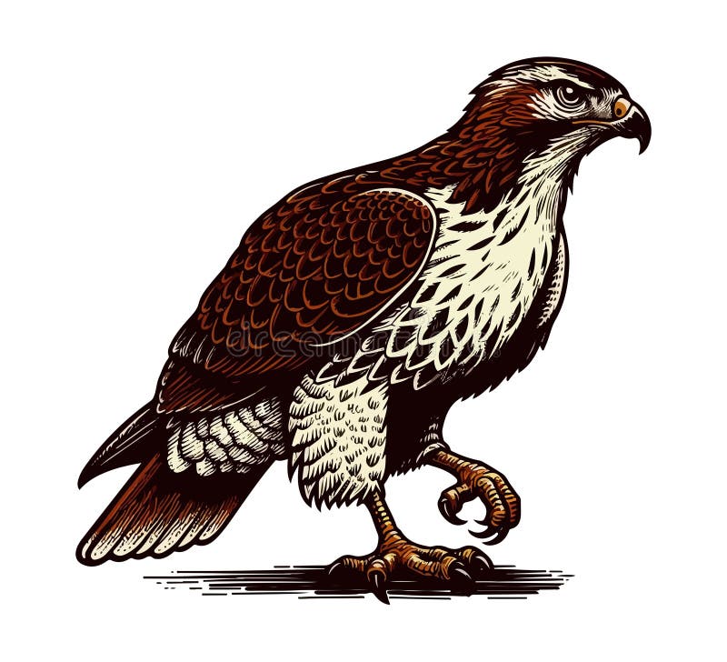 Red-tailed Hawk Hand Drawn Vector Illustration Stock Illustration ...