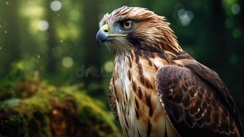Red-Tailed Hawk Perched on a Branch in a Forest Stock Image - Image of ...