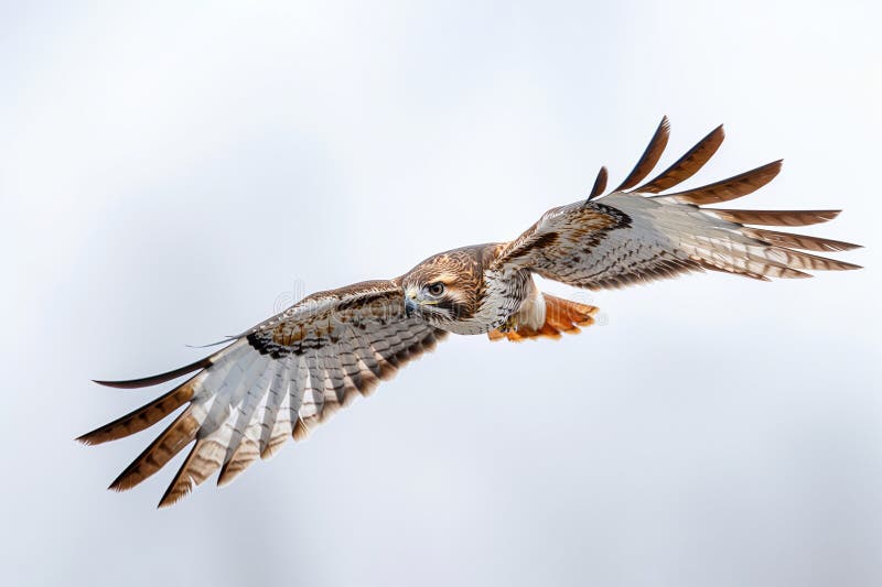 Red-tailed Hawk Soaring in the Sky, Displaying Its Wings and Brown and ...