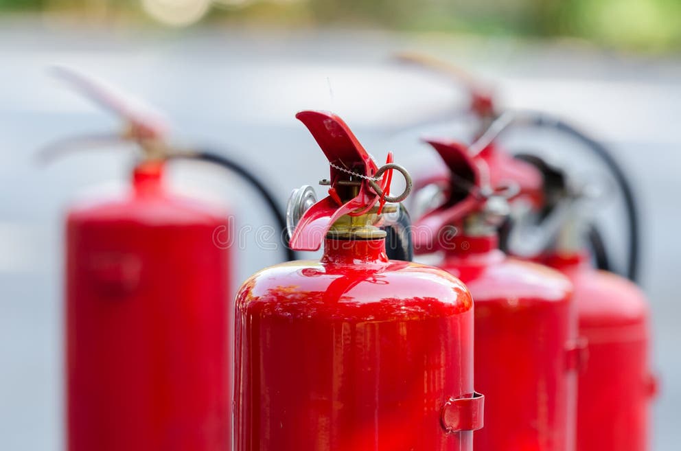 Red Tank of Fire Extinguisher Stock Photo - Image of hose, firefighting ...