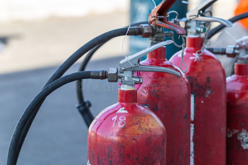 Red Tank of Fire Extinguisher. Overview of a Powerful Industrial Fire ...