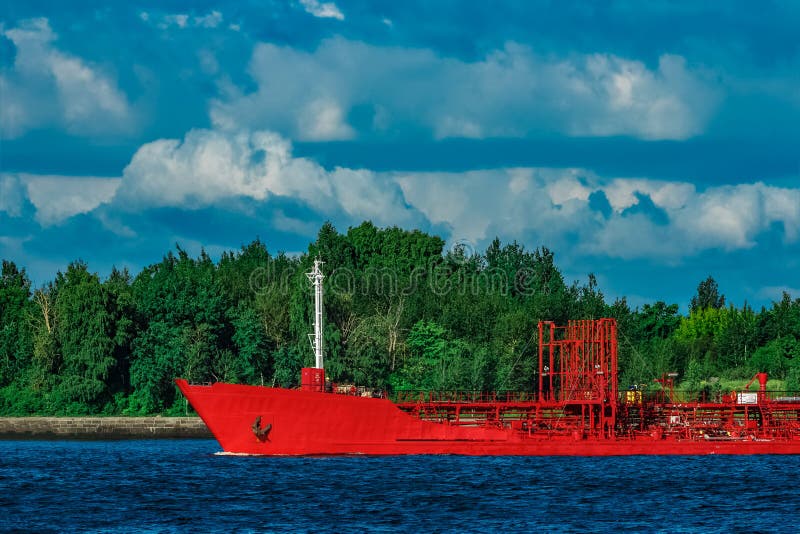 Red tanker ship stock image. Image of barrel, green - 117808329