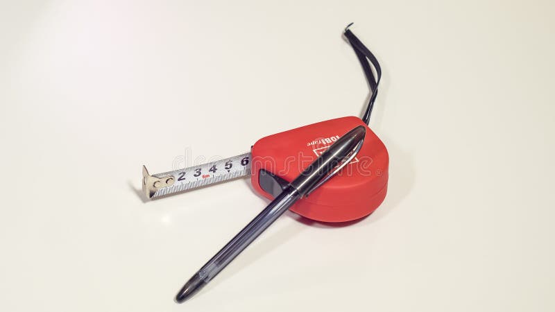 Red Tape-measure and the Ballpoint Pen Stock Photo - Image of ...