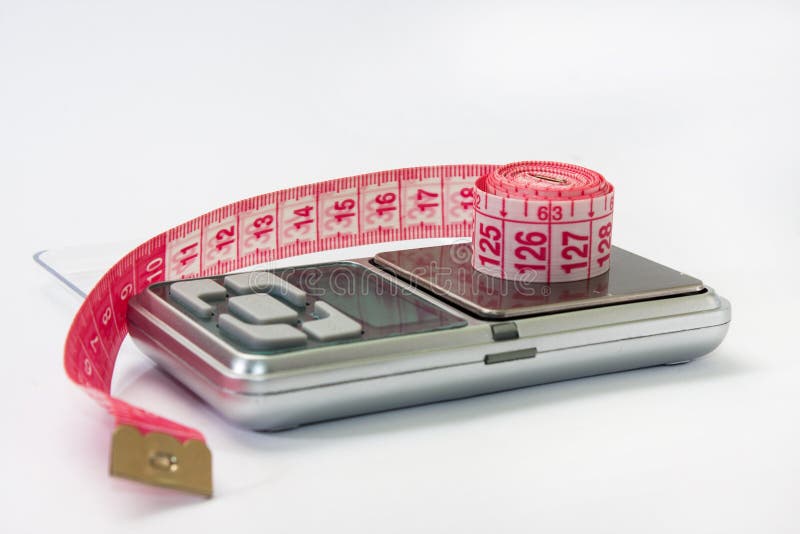 Red Tape Measure on the Digital Scale Stock Image - Image of curve ...