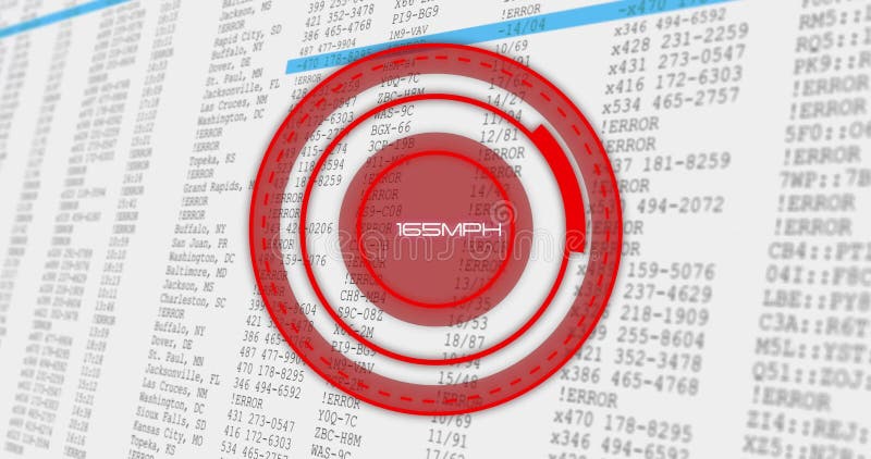Red Target Animation Over Error Codes And Data With 128mph Text Stock Footage Video Of Codes