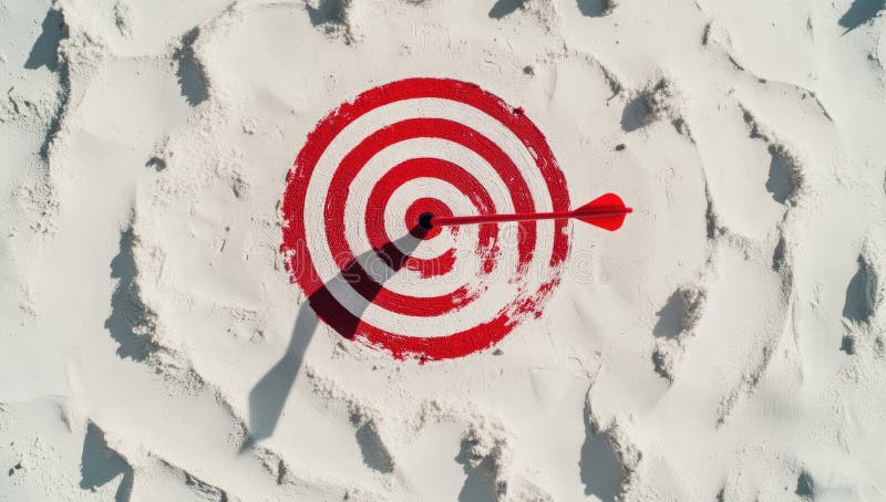 Red Dart Hits Target in Sand Stock Illustration - Illustration of ...