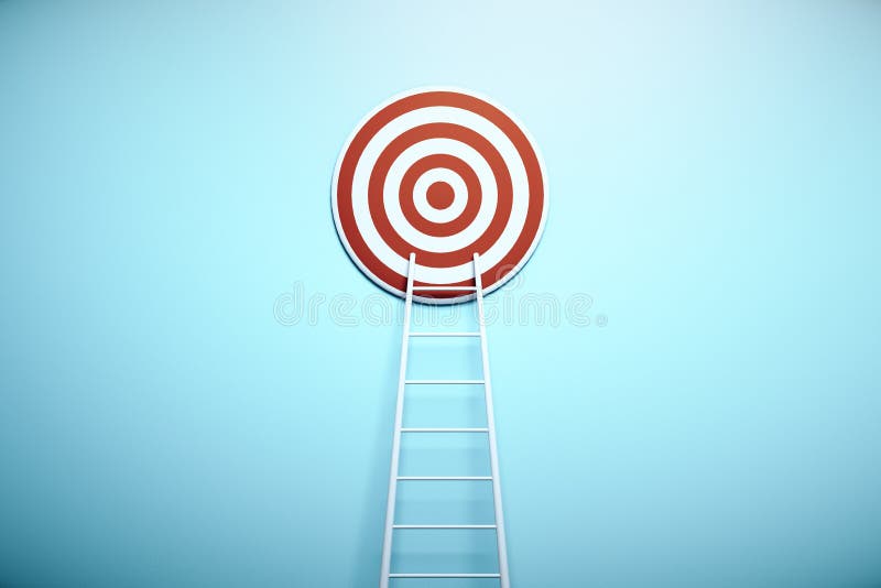 Red Target with Ladder on Blue Wall Stock Illustration - Illustration ...
